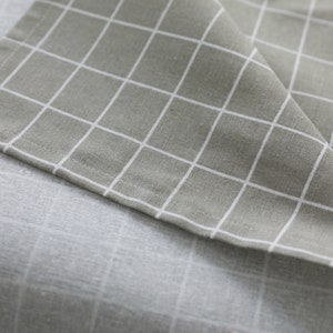 White Grey Black Grid Linen Tablecloth, Grid Table Cloth, Rectangle ...