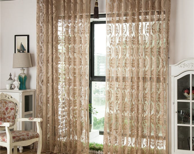 The Prettiest Pair of Cream Colored Floral Lace Curtains Pinch Pleat ...