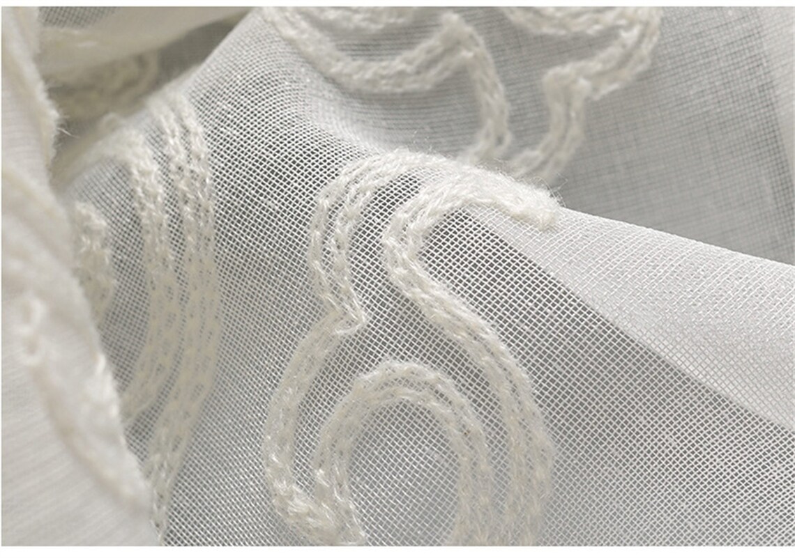 Custom White Lace Linen Embroidery Curtain Panelsbedroom - Etsy