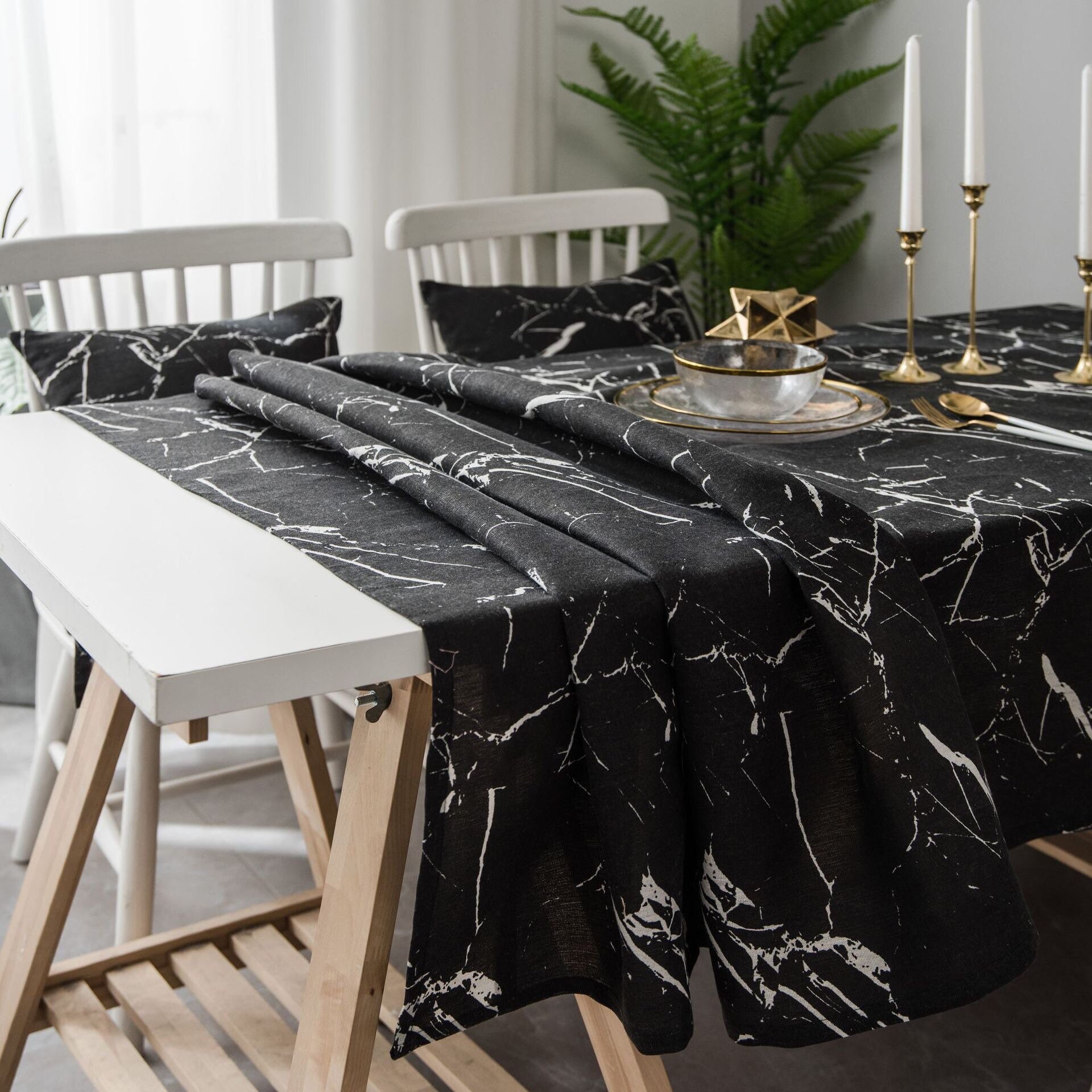 White Marble Pattern Printing Linen Tableclothblack Marble - Etsy