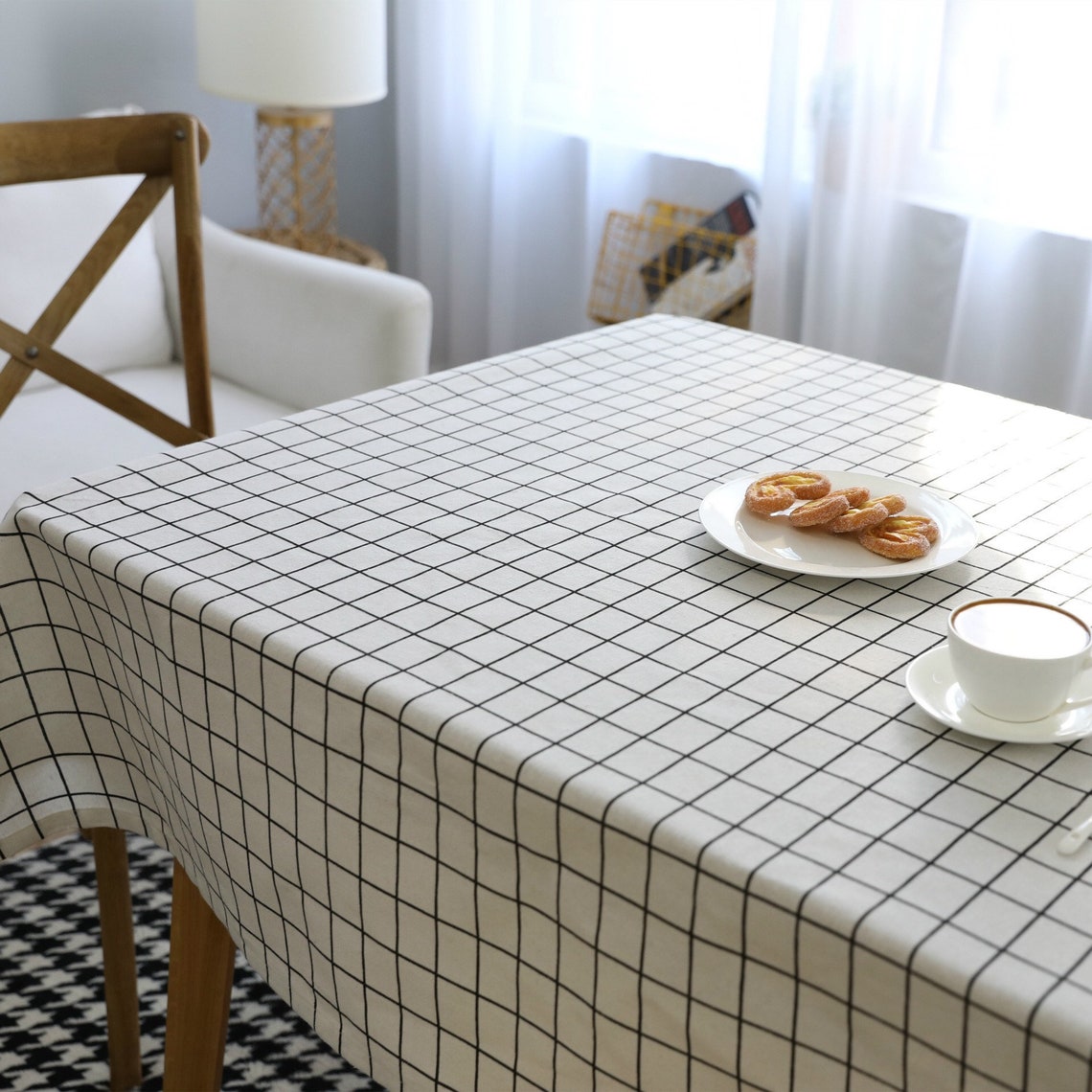 White Grey Black Grid Linen Tablecloth Grid Table Cloth - Etsy