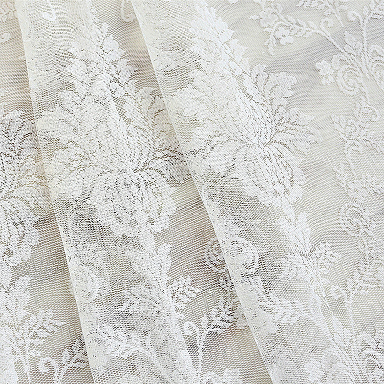 White Floral Jacquard Lace Sheer Curtain Fabric - Etsy