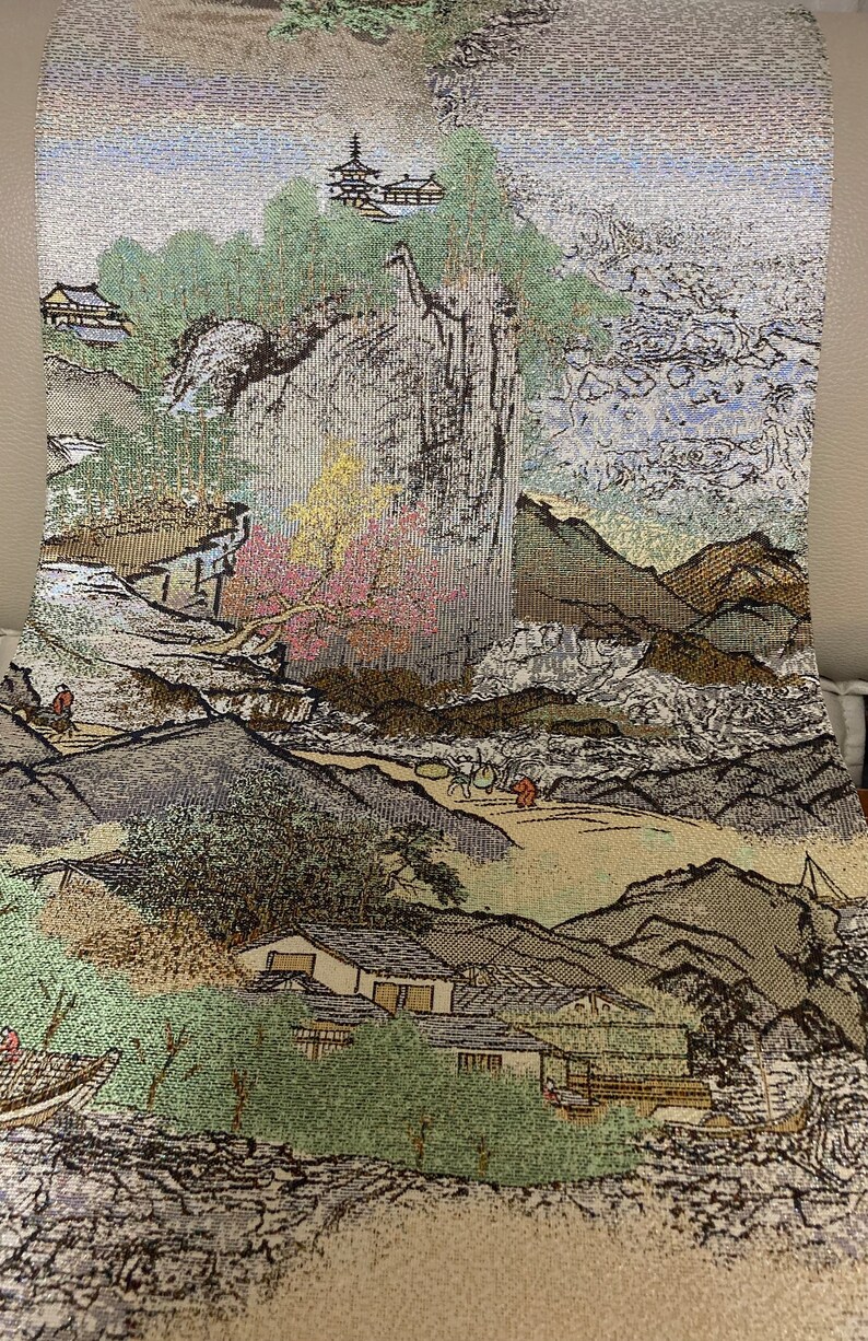 Gorgeous Golden Mother of Pearl Silk Obi Decor, Nature / Mountains ...