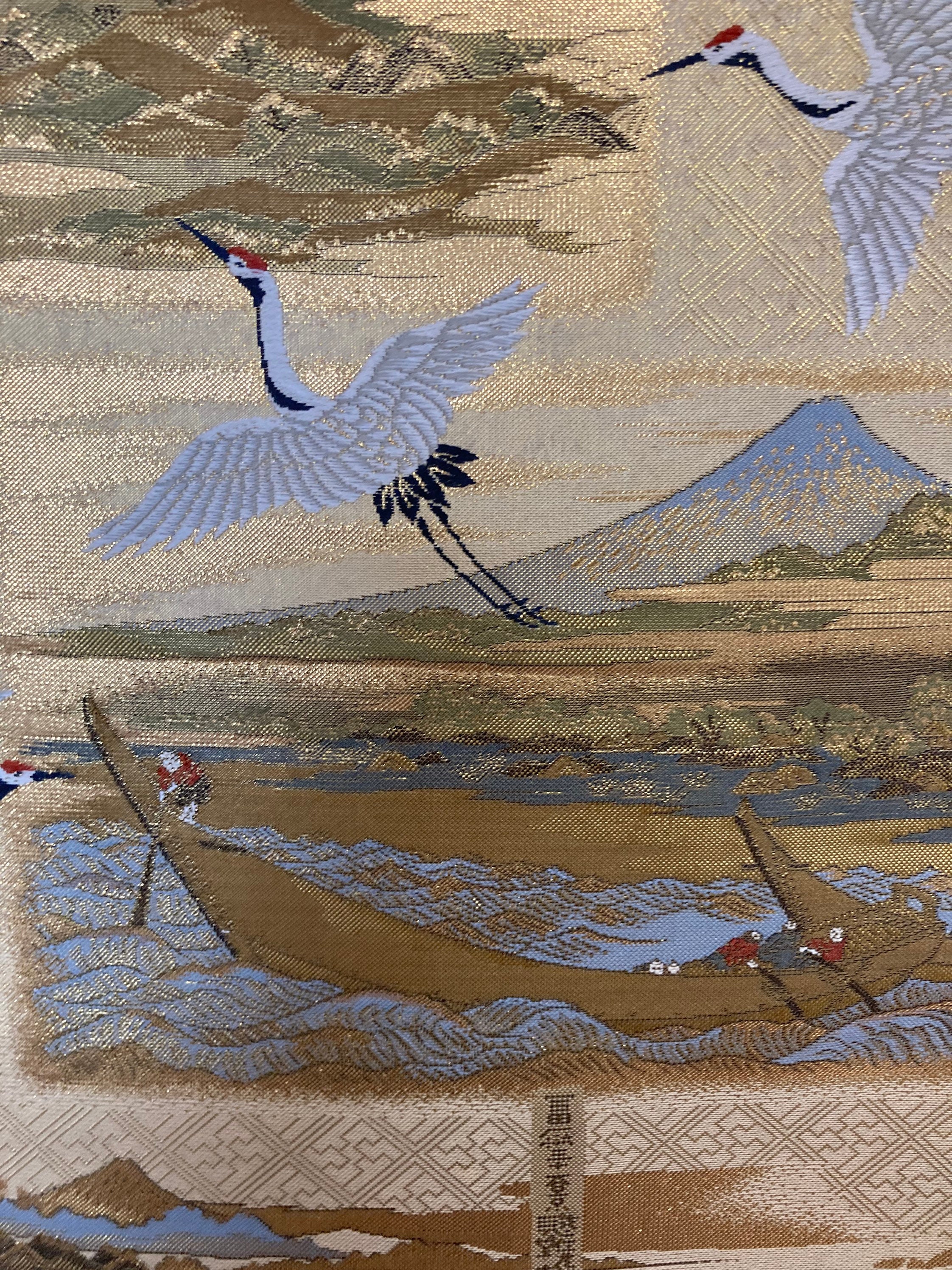 Magnificent Golden Silk Obi Decor, Nature / Mt. Fuji Sceneries / White ...