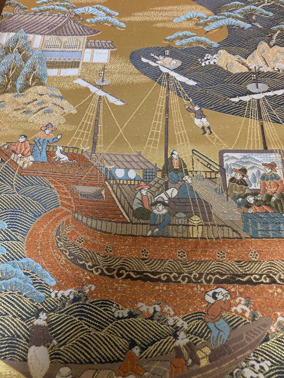 Gorgeous Golden Silk Obi Decor, Nature / Middle Age Netherlands Ship ...