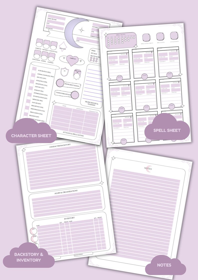Moon Themed Dnd 5e Character Sheet - Printable Editable PDF - Etsy