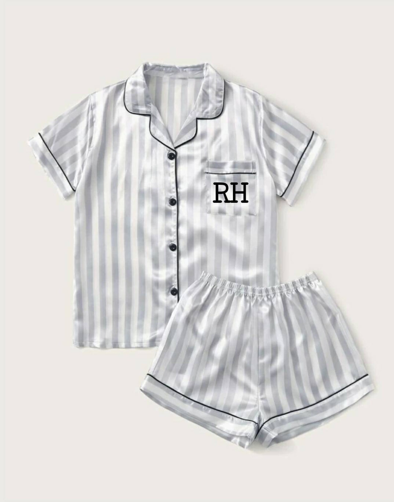 Personalised Satin Pyjamas Grey Stripe Print Pjs Brideamaid - Etsy UK