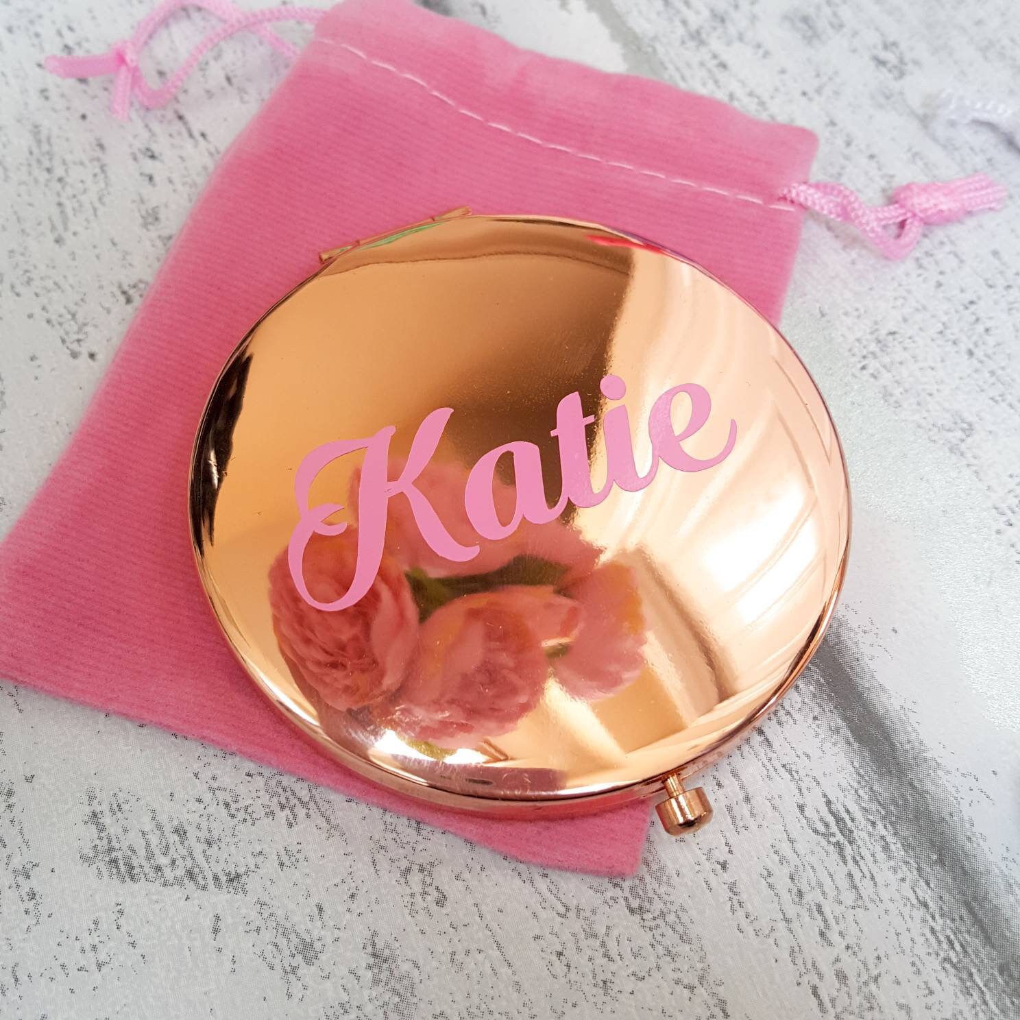 Personalised rose gold compact mirror bridal party gift maid | Etsy