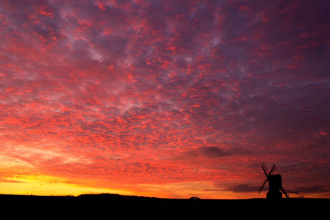 Stevington Post Mill in Bedfordshire Against a Red Sunset - Etsy UK