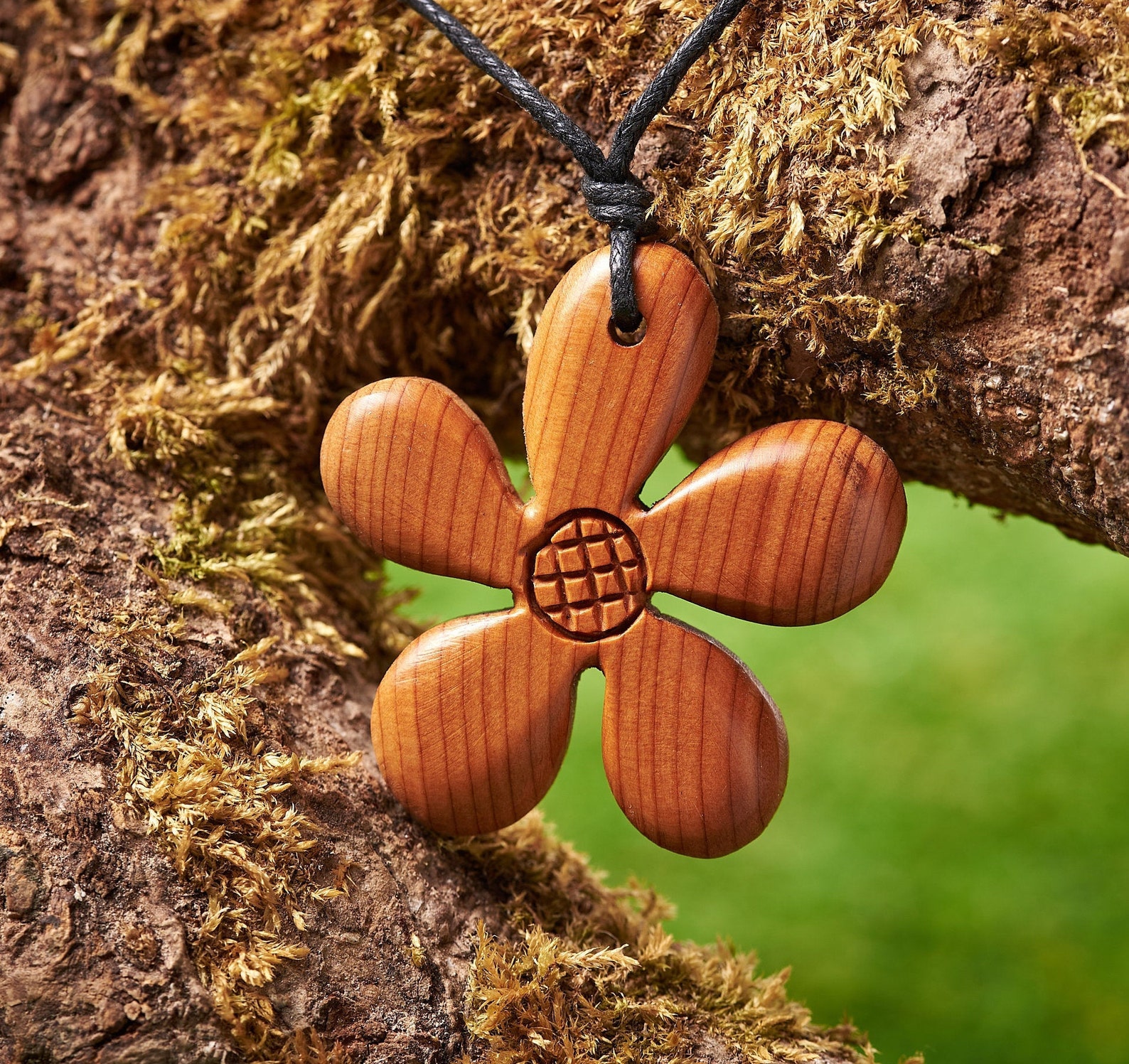 Wooden Flower shaped pendant made from Irish Yew and hung on a | Etsy