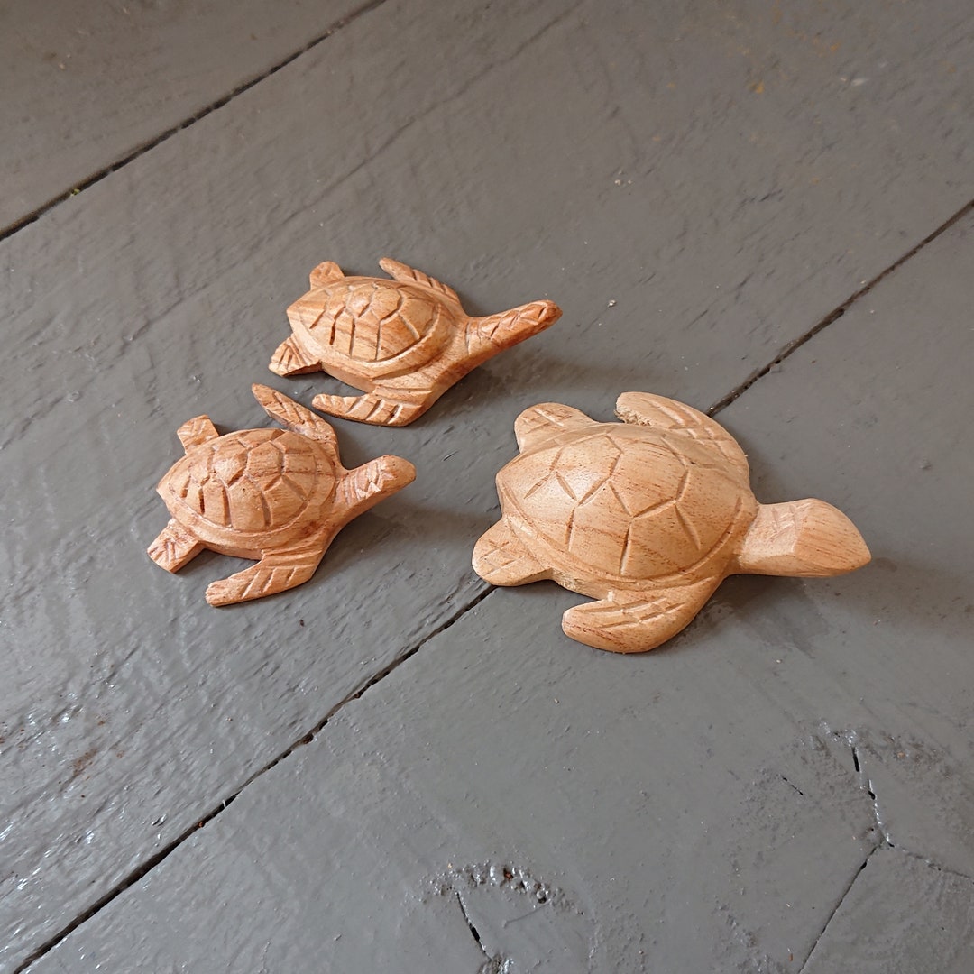 Family of 3small Wooden Sea Turtles,handcarved With Lots of Detail and ...