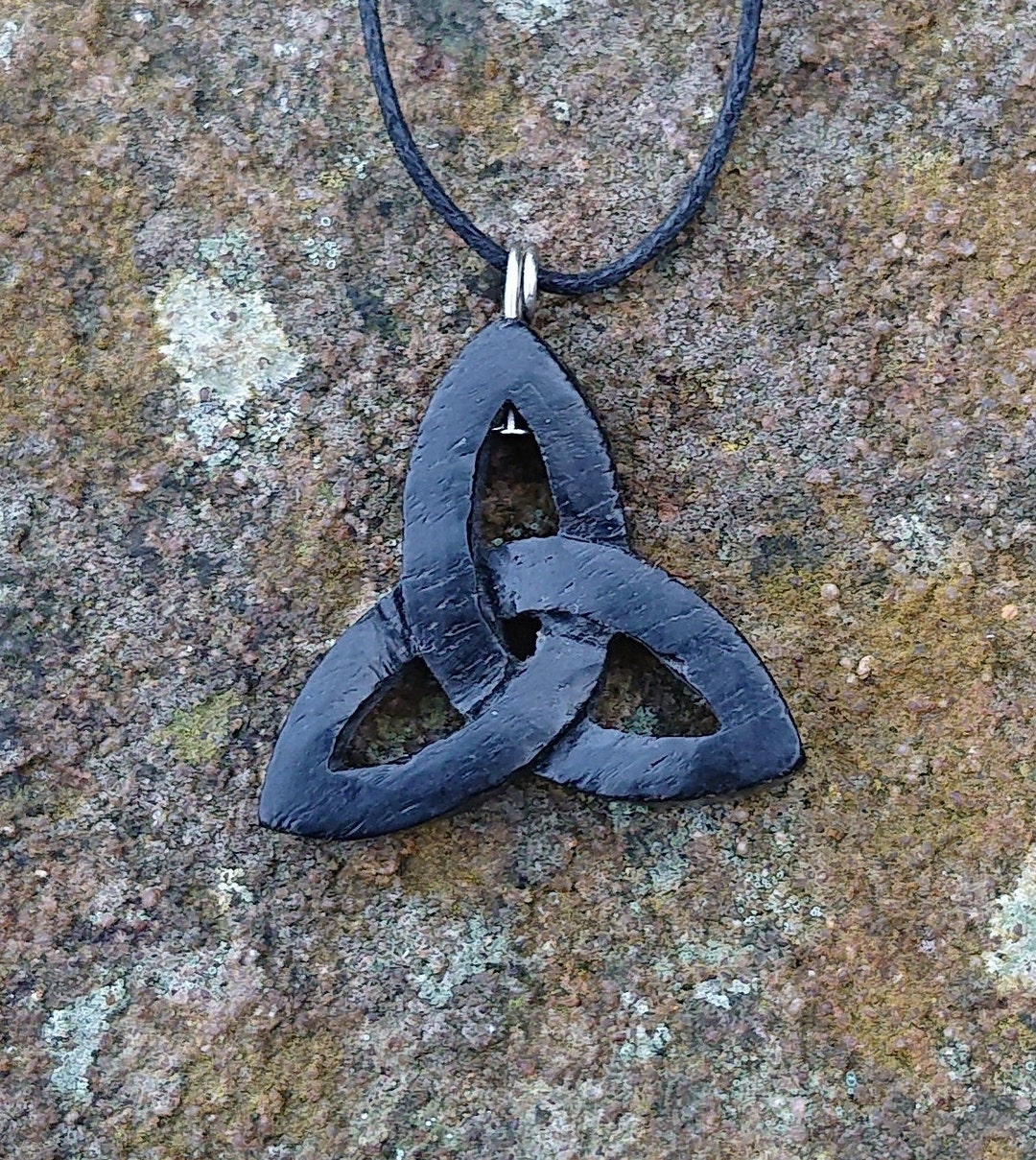 Wooden Bog Oak Celtic Trinity Knot Pendant Hung on a Adjustable Waxed ...