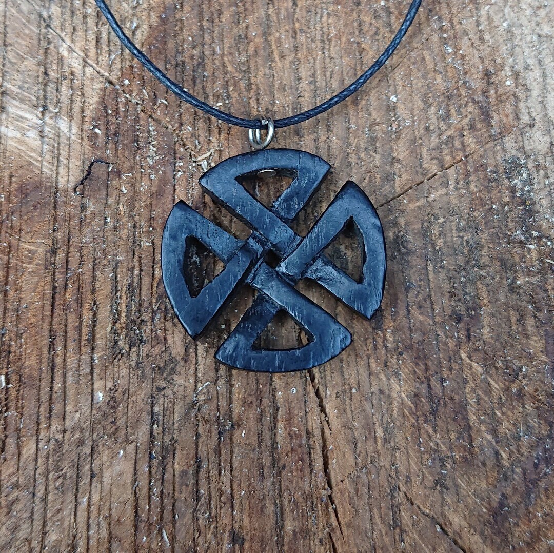 Wooden Bog Oak Celtic Knot Pendant Hung on a Adjustable Waxed Cotton ...