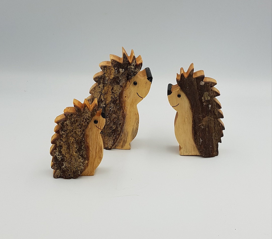 Wooden Handcarved Hedgehog Family - Etsy