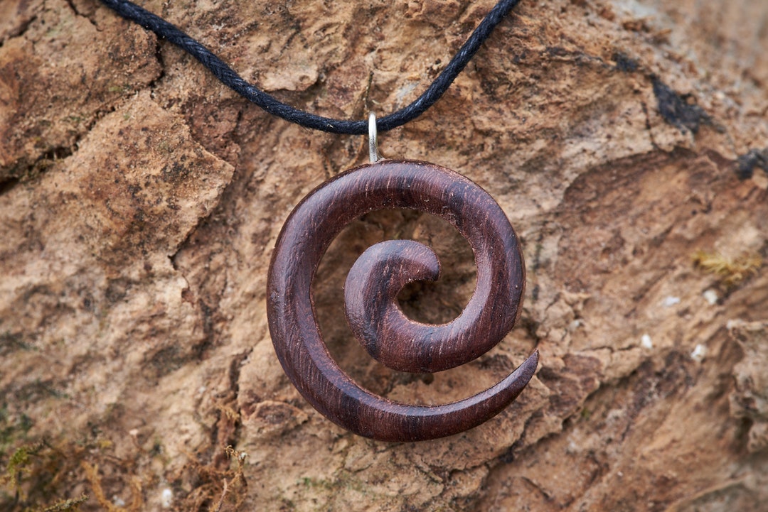Small Wooden Spiral Pendant Made From Reclaimed Rosewood and Hung on a ...