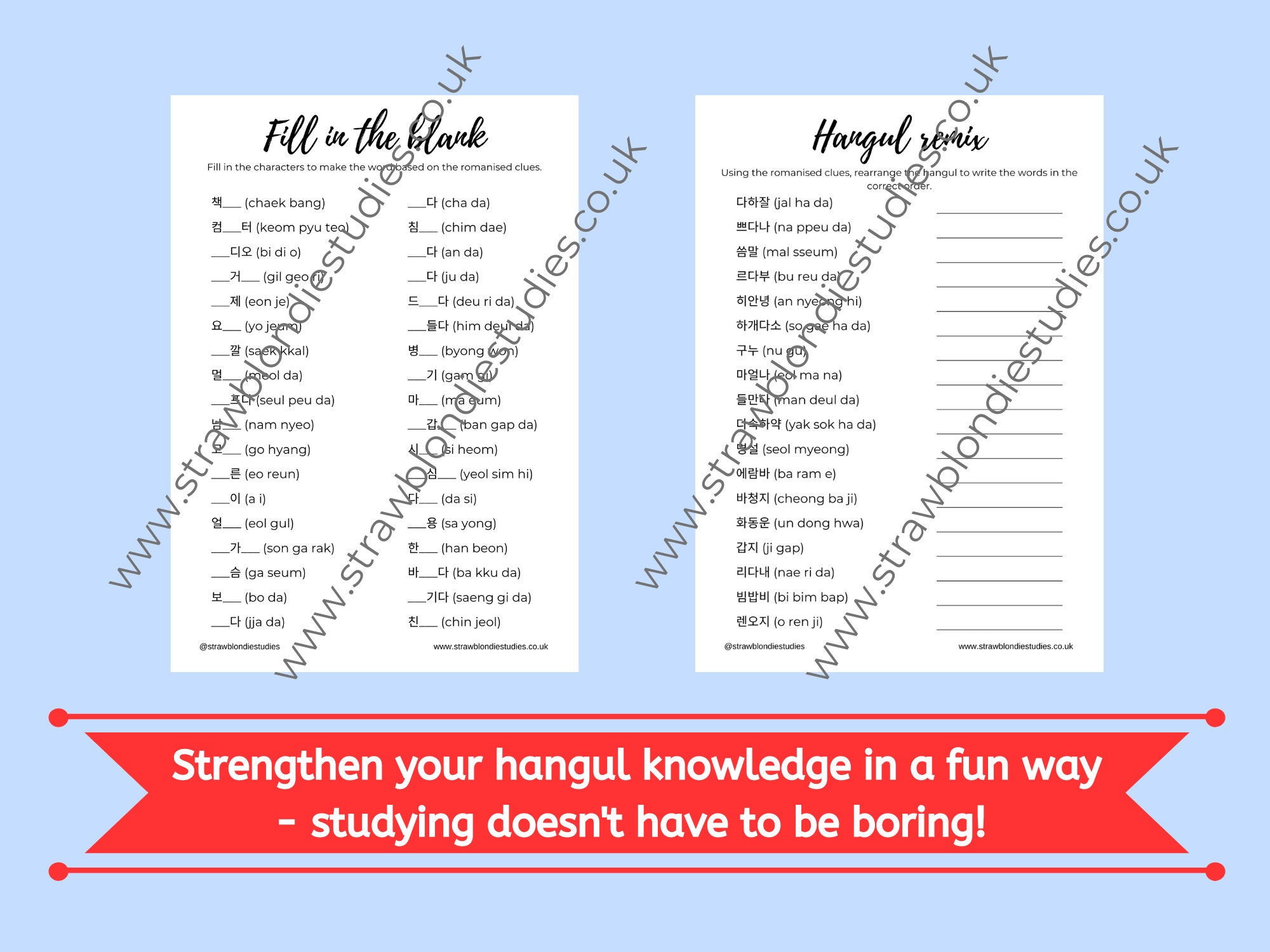 Learn Korean Hangul Printable Worksheets Korean Hangul | Etsy