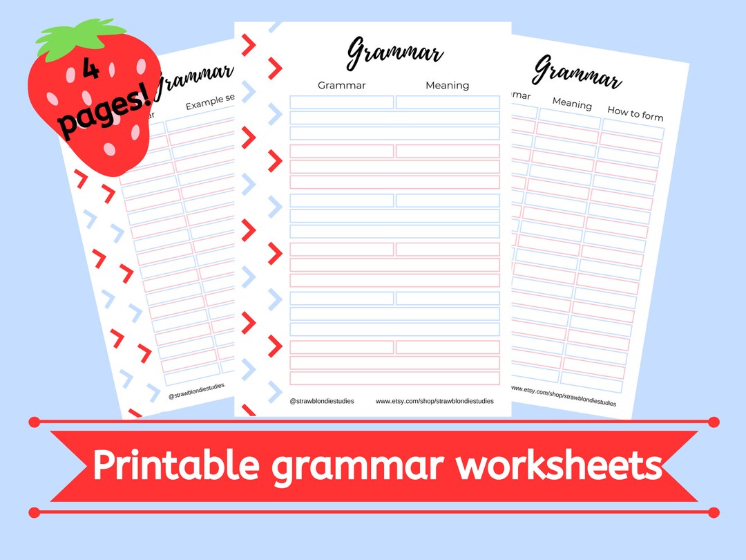 Language Learning Grammar Worksheets, Printable Language Templates ...