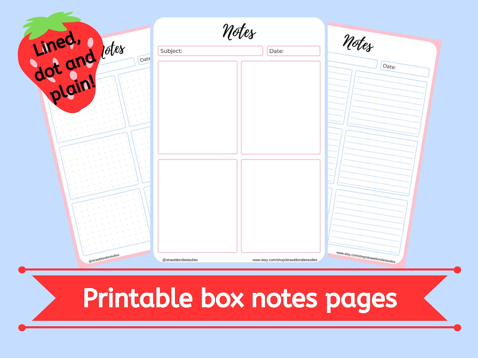 Box Notes Templates Printable Student Notes Pages - Etsy