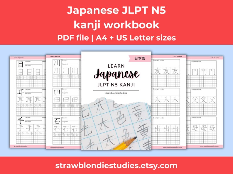Japanese Kanji JLPT N5 Workbook, Japanese Writing Practice Worksheet ...