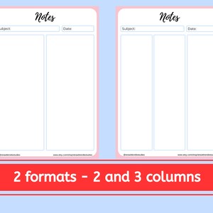 Column Notes Templates Printable Student Notes Pages - Etsy