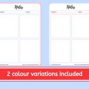Box Notes Templates Printable Student Notes Pages - Etsy