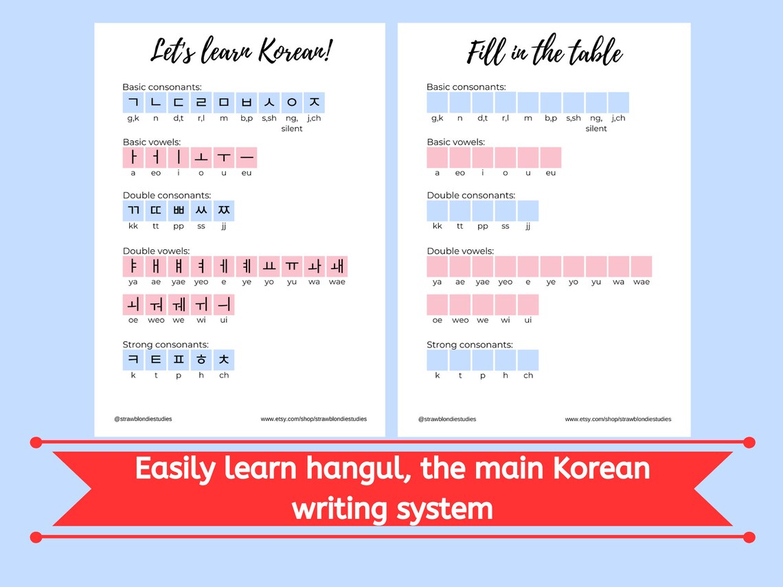 Learn Korean Hangul Printable Workbook Learn Korean Writing - Etsy UK