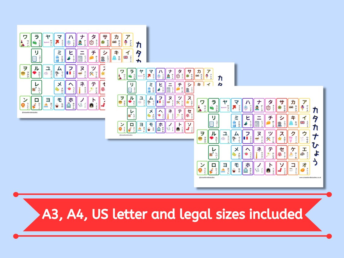 Learn Japanese Printable Katakana Chart, Japanese Language Learning ...