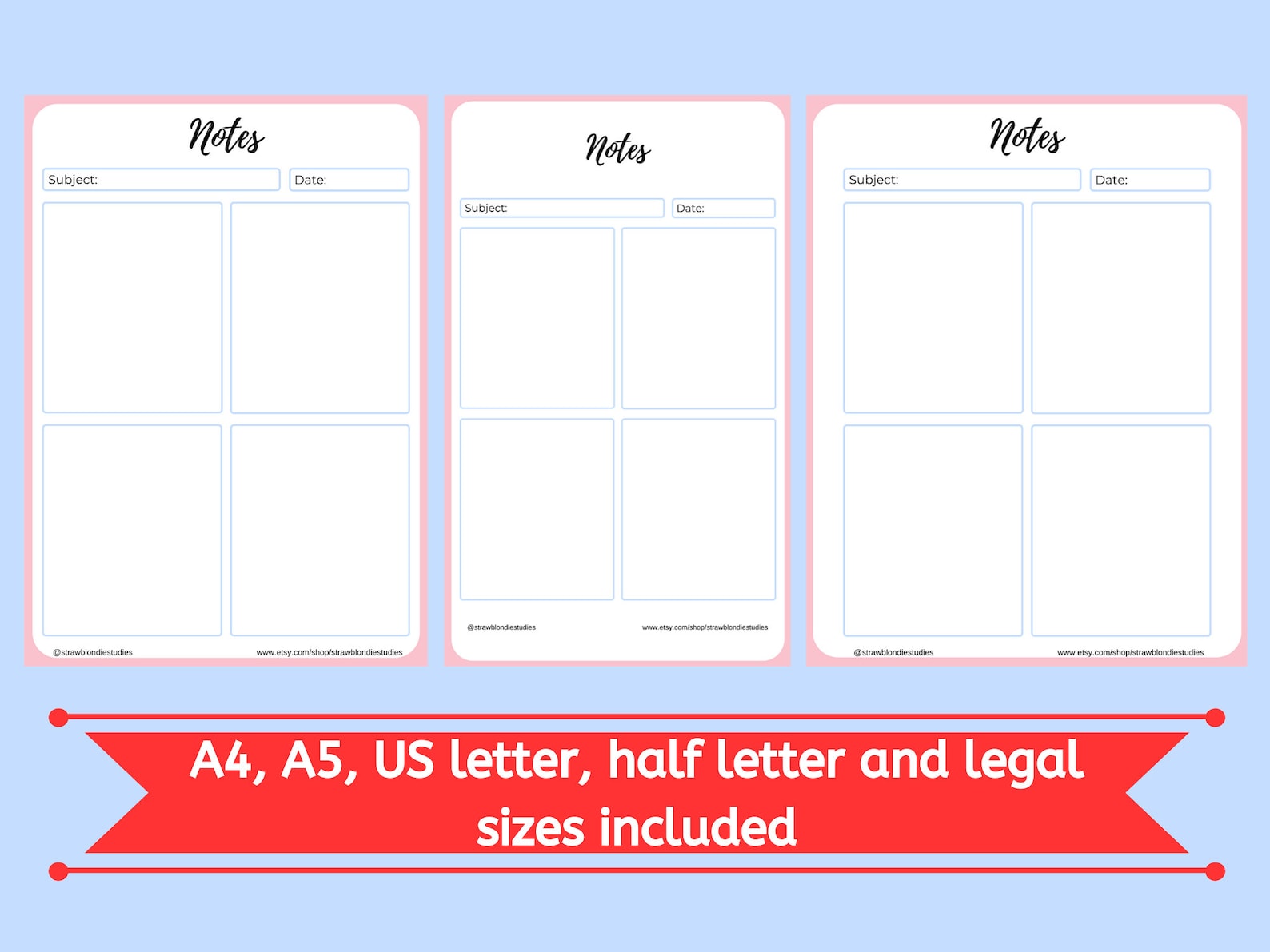 Box Notes Templates Printable Student Notes Pages - Etsy