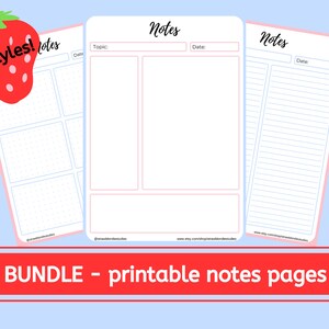 BUNDLE Printable Student Notes Pages, Cornell Notes, Box Notes, Column ...