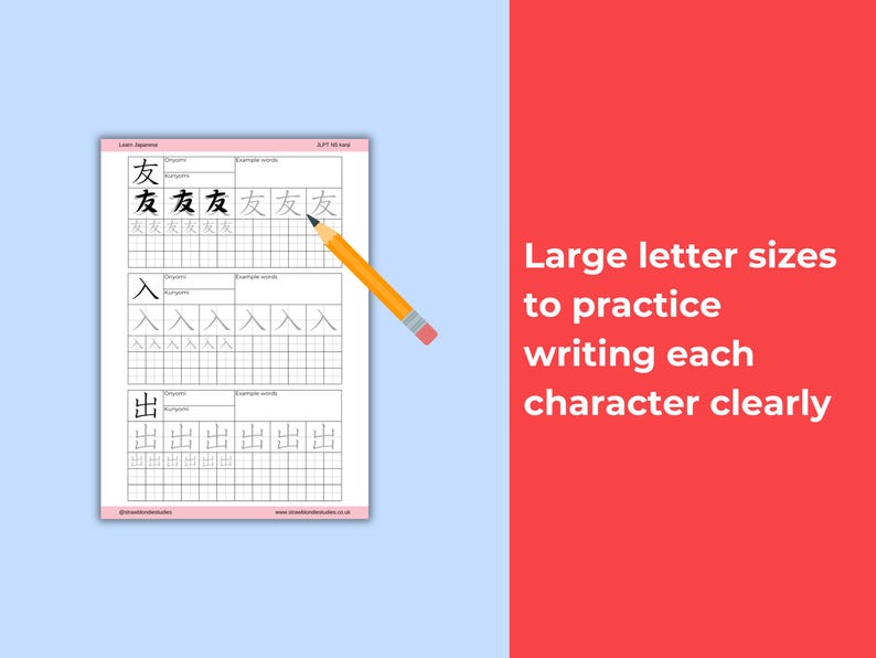 Japanese Kanji JLPT N5 Workbook, Japanese Writing Practice Worksheet ...