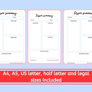 Language Lesson Summary Templates, Printable Student Notes Pages - Etsy