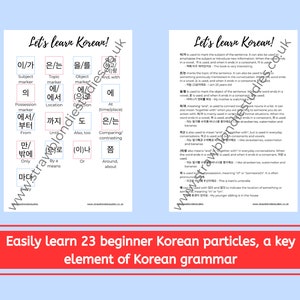 Learn Korean Particles Printable Workbook, Learn Korean Grammar, Korean ...