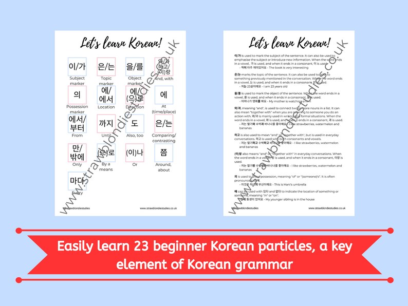 Learn Korean Particles Printable Workbook, Learn Korean Grammar, Korean ...
