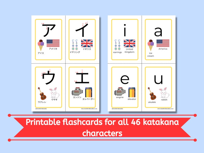 Learn Japanese Katakana Flashcards Printable Flashcards | Etsy