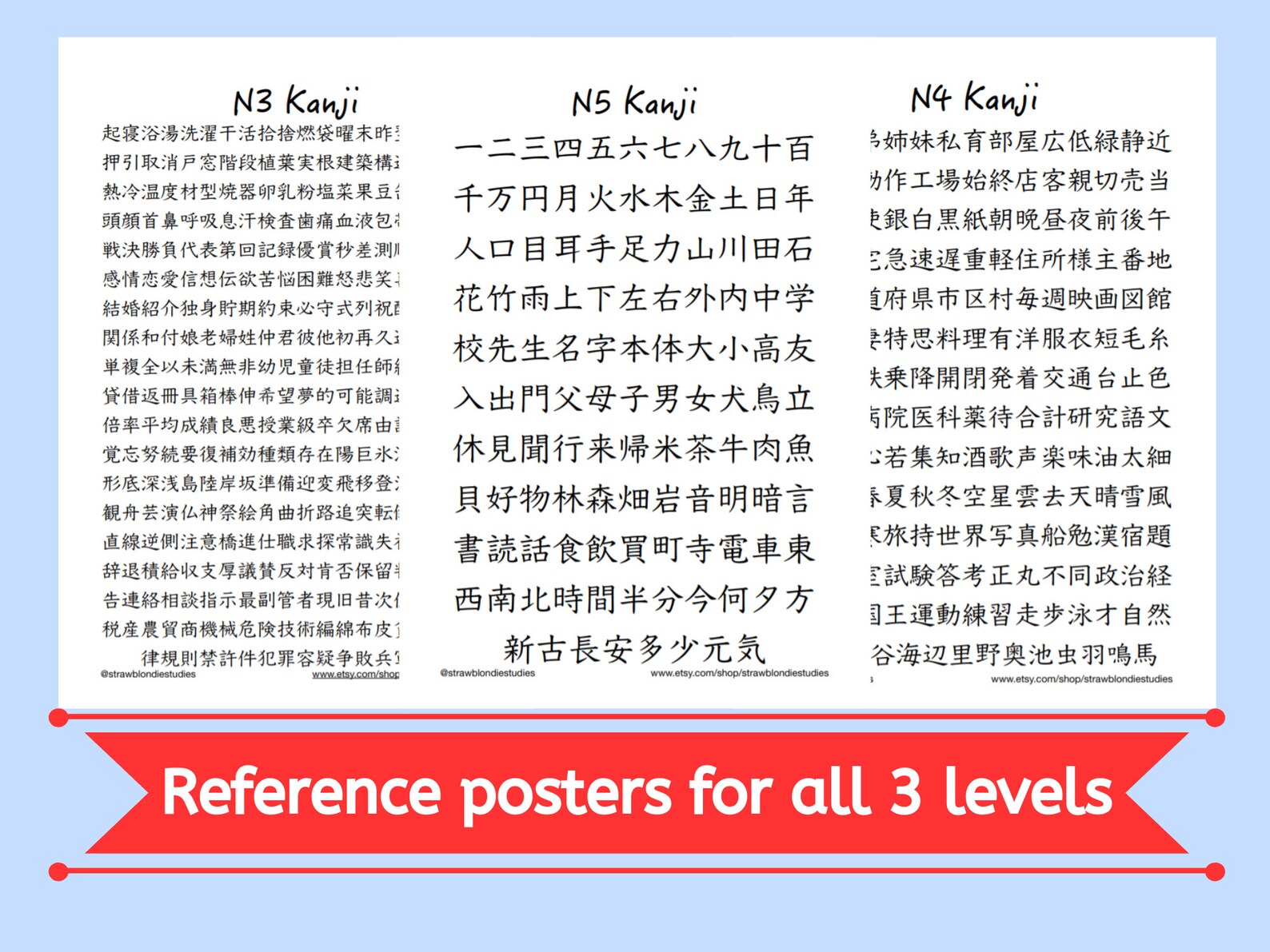 BUNDLE JLPT Japanese Kanji N5 N4 N3, Printable Worksheets, Learn ...