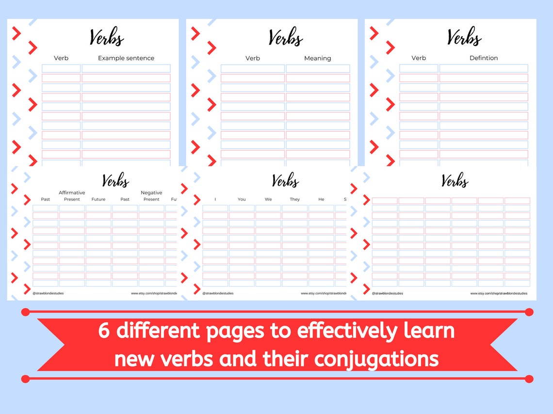 Hojas de trabajo de verbos imprimibles, aprender un idioma, hoja de ...