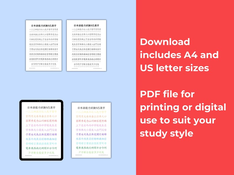 Japanese Kanji JLPT N5 Checklist Poster, Japanese Writing Reference ...