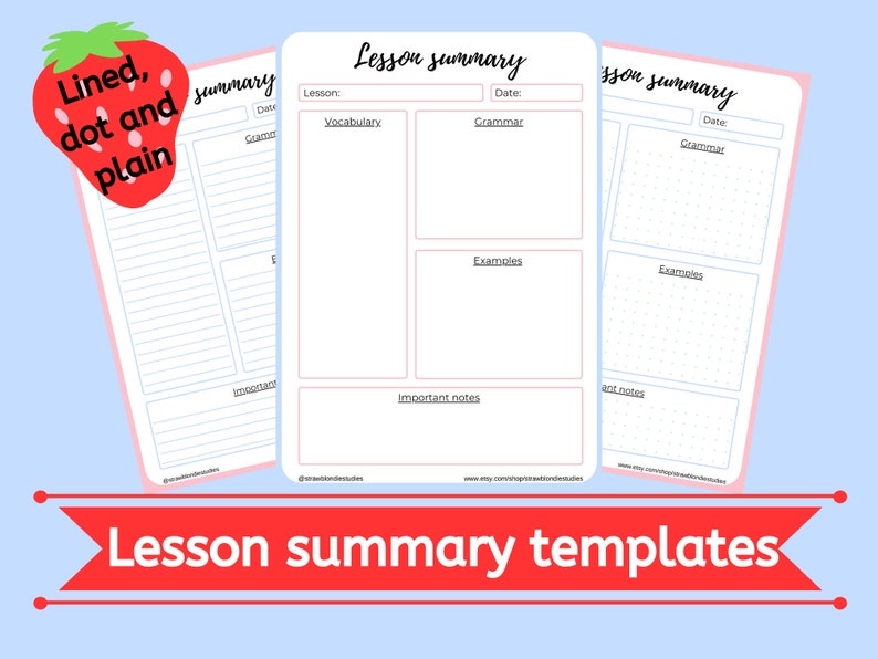 Language Lesson Summary Templates Printable Student Notes | Etsy