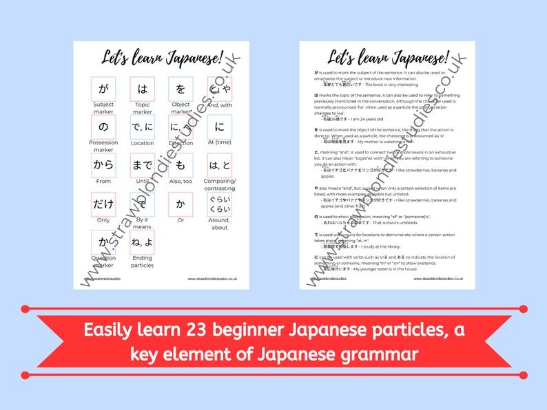 Learn Japanese Particles Printable Workbook, Learn Japanese Grammar ...