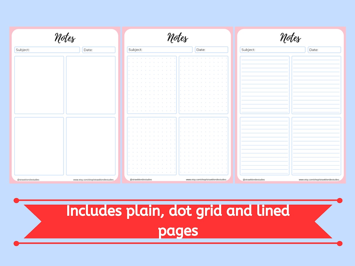 Box Notes Templates Printable Student Notes Pages - Etsy