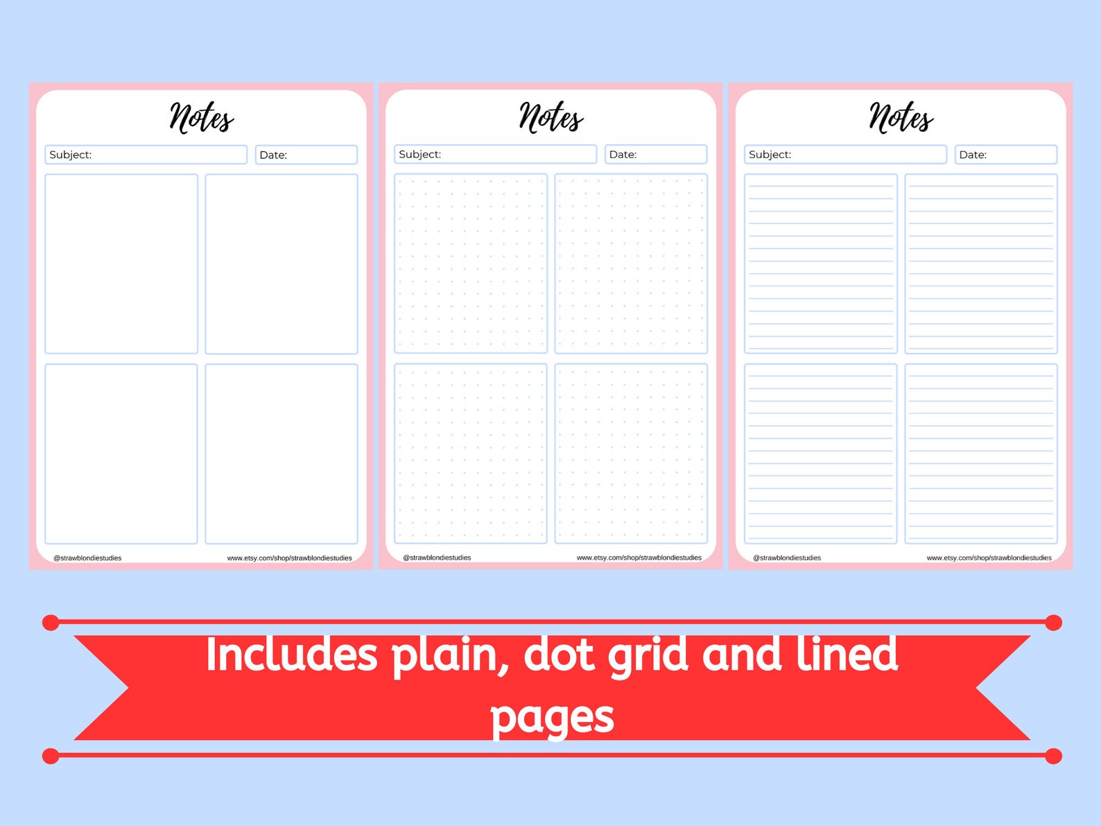 Box Notes Templates Printable Student Notes Pages - Etsy