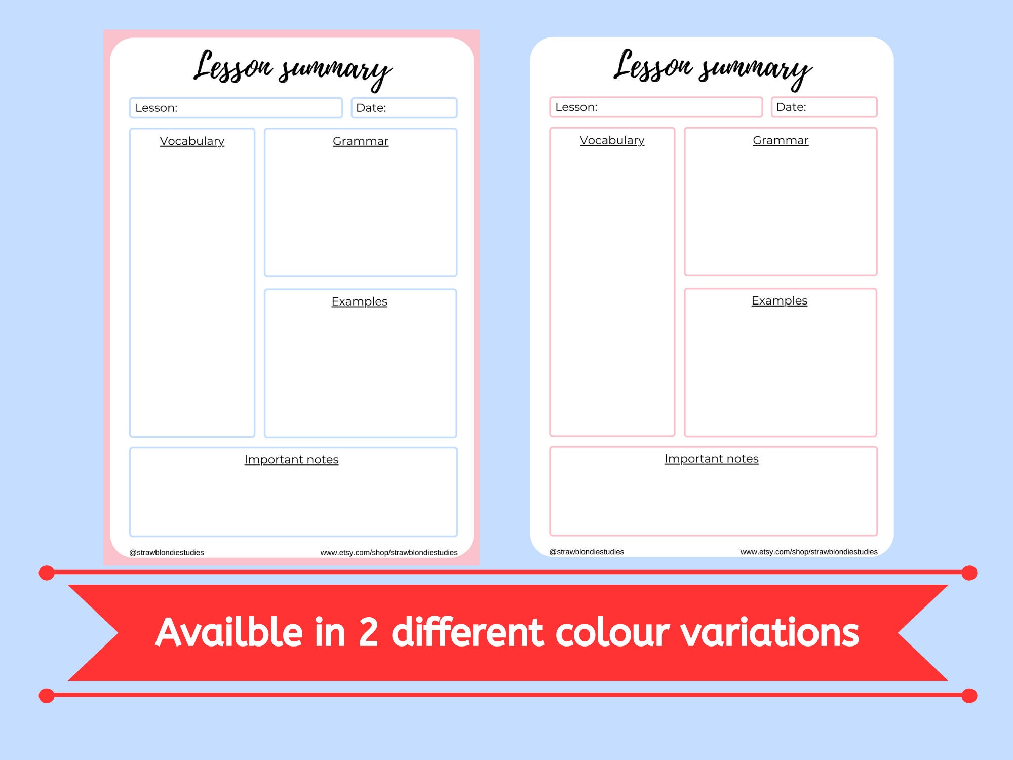 Language Lesson Summary Templates, Printable Student Notes Pages - Etsy