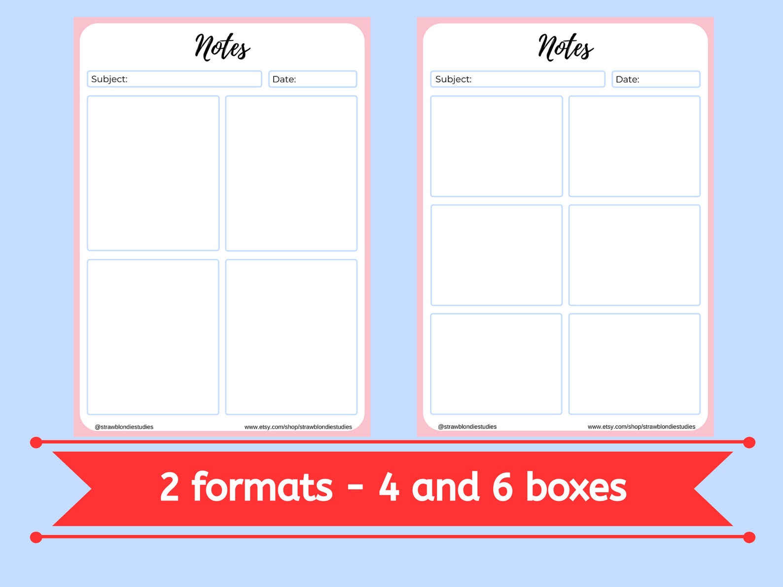 Box Notes Templates Printable Student Notes Pages - Etsy