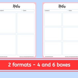 Box Notes Templates Printable Student Notes Pages - Etsy