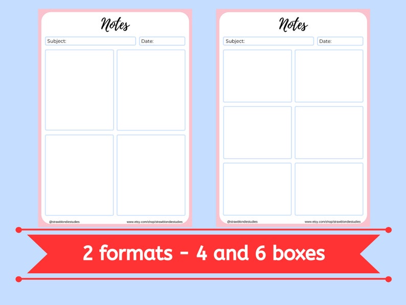Box Notes Templates Printable Student Notes Pages - Etsy