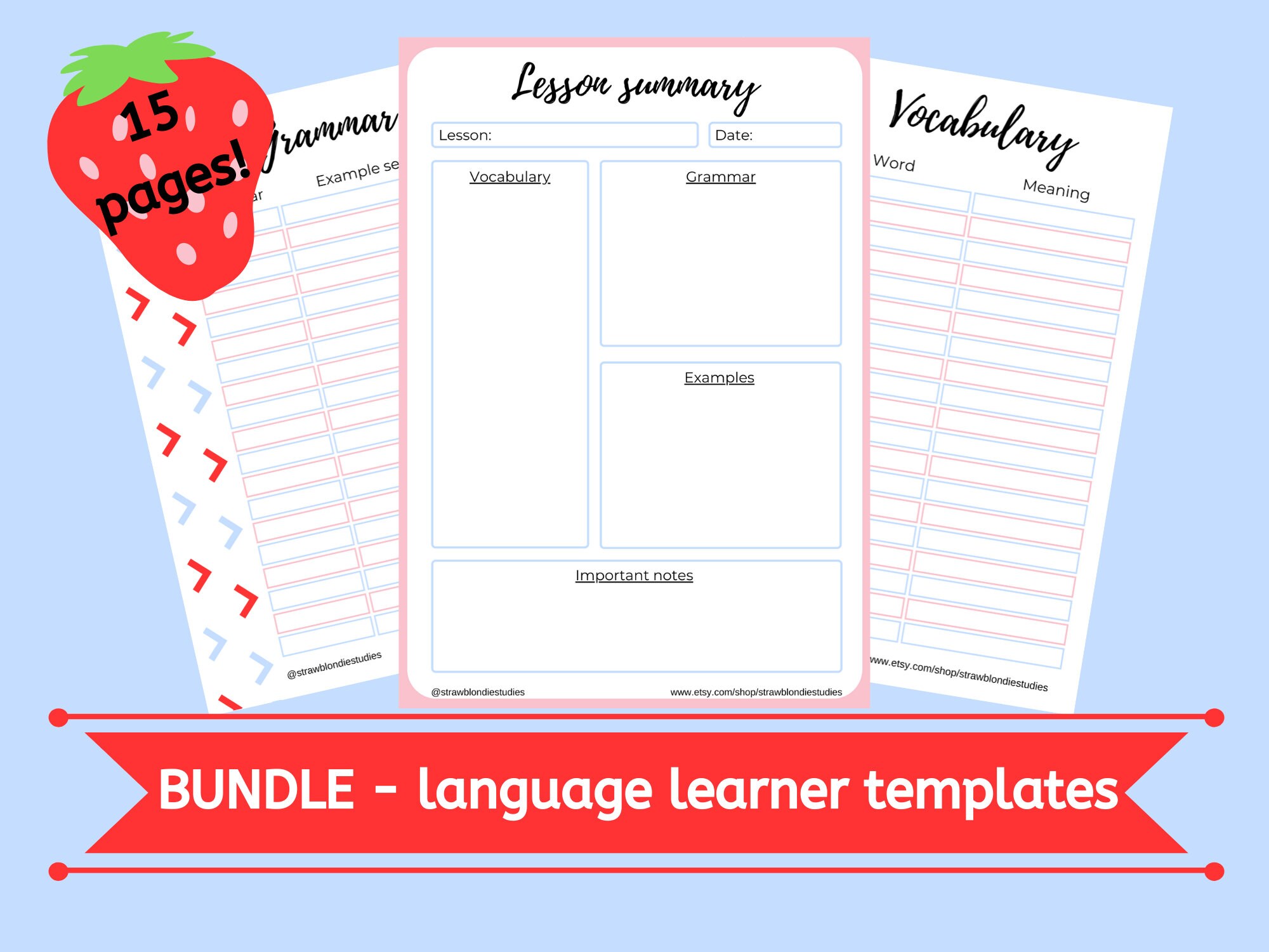 BUNDLE Language learner study template bundle grammar | Etsy