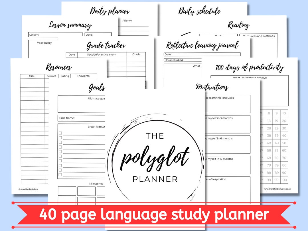 Language Learning Study Planner, Printable Polyglot Planner, Language ...