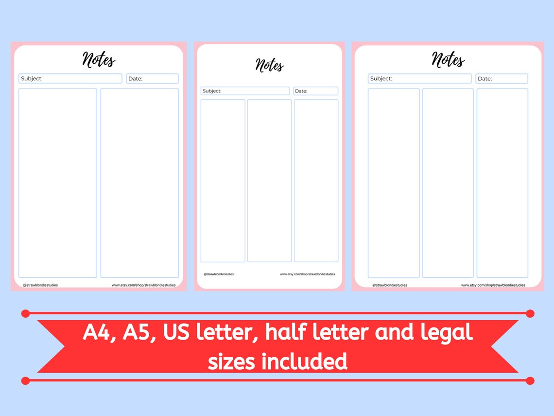 Column Notes Templates Printable Student Notes Pages - Etsy