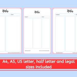 Column Notes Templates Printable Student Notes Pages - Etsy