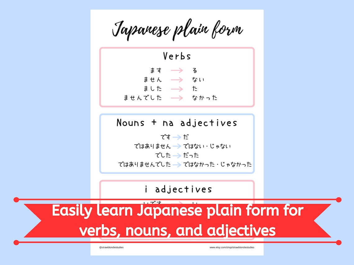 Japanese Plain Form Reference Poster Printable - Etsy